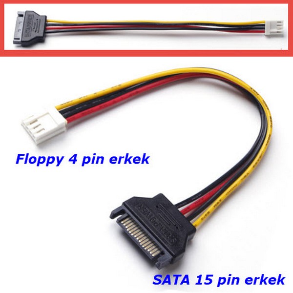 SATA to Floppy Dönüştürücü Power Kablo (SATA erkek-Floppy 4 pin dişi ...